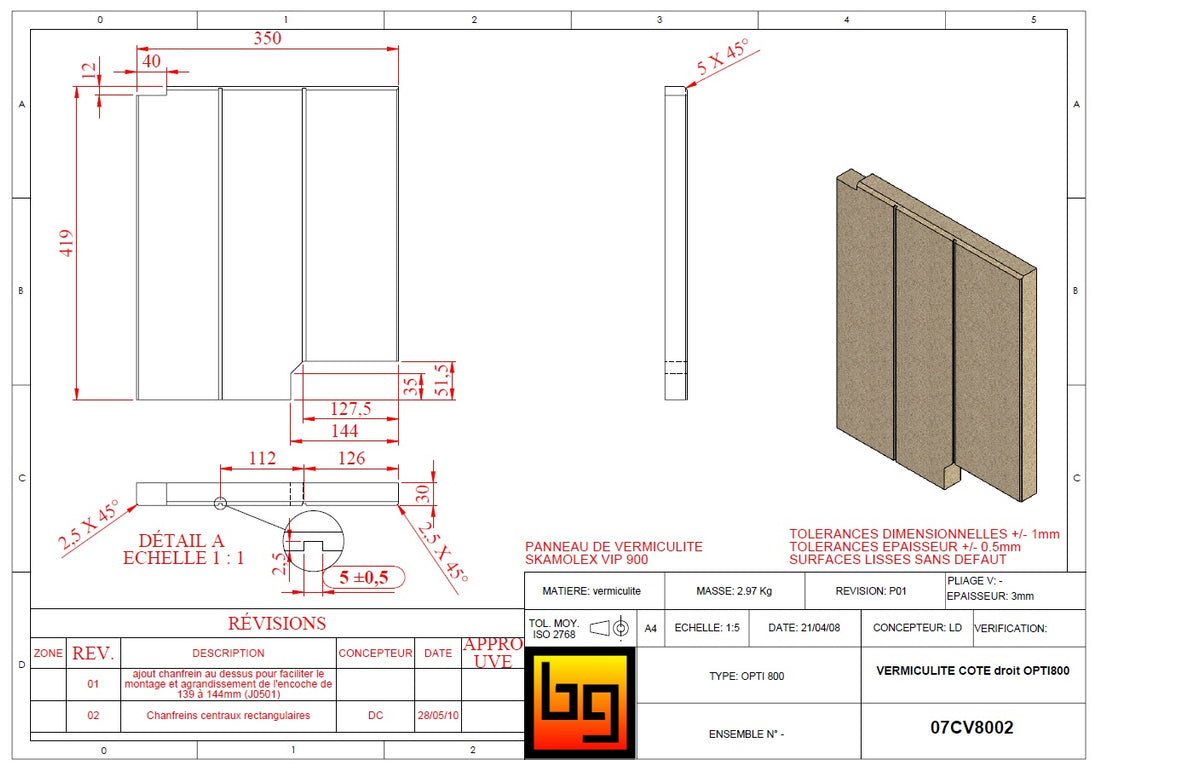 BODART & GONAY - 07CV8002 rechterkant vermiculiet voor IF OPTI DES 800 ...